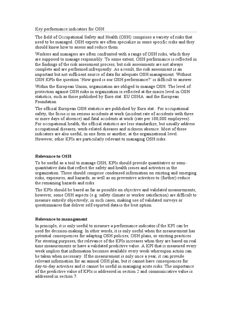 Key Performance Indicators For OSH | PDF | Occupational Safety And ...