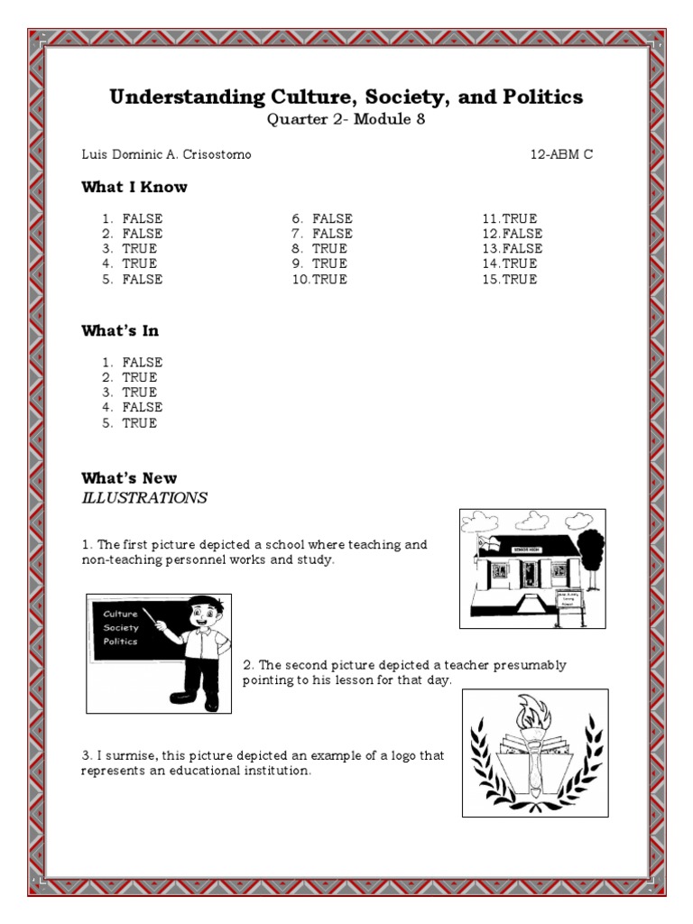 Crisostomo - Luis Dominic - Form Q2 Module 8 UCSP | PDF | Teachers | Distance Education