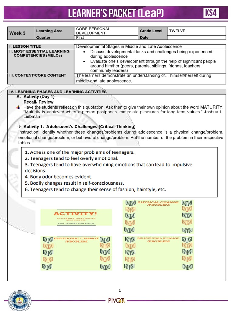 PERDEV LEAP Week 4 1st Quarter | PDF | Developmental Psychology | Learning