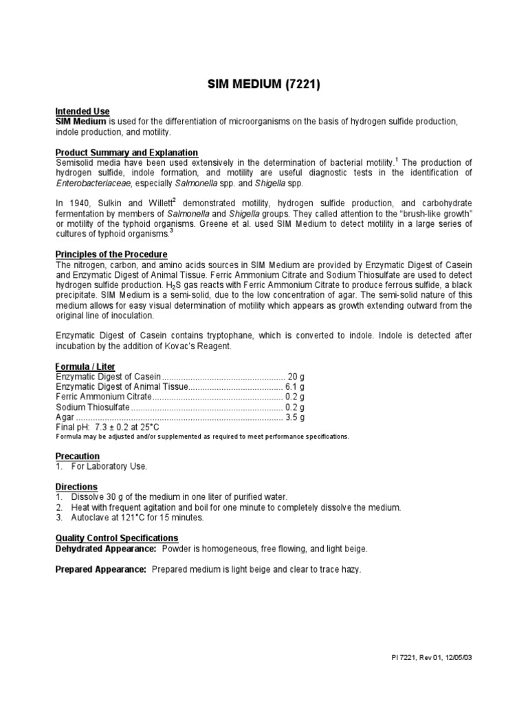 Sim Medium Protocol | PDF | Growth Medium | Chemistry