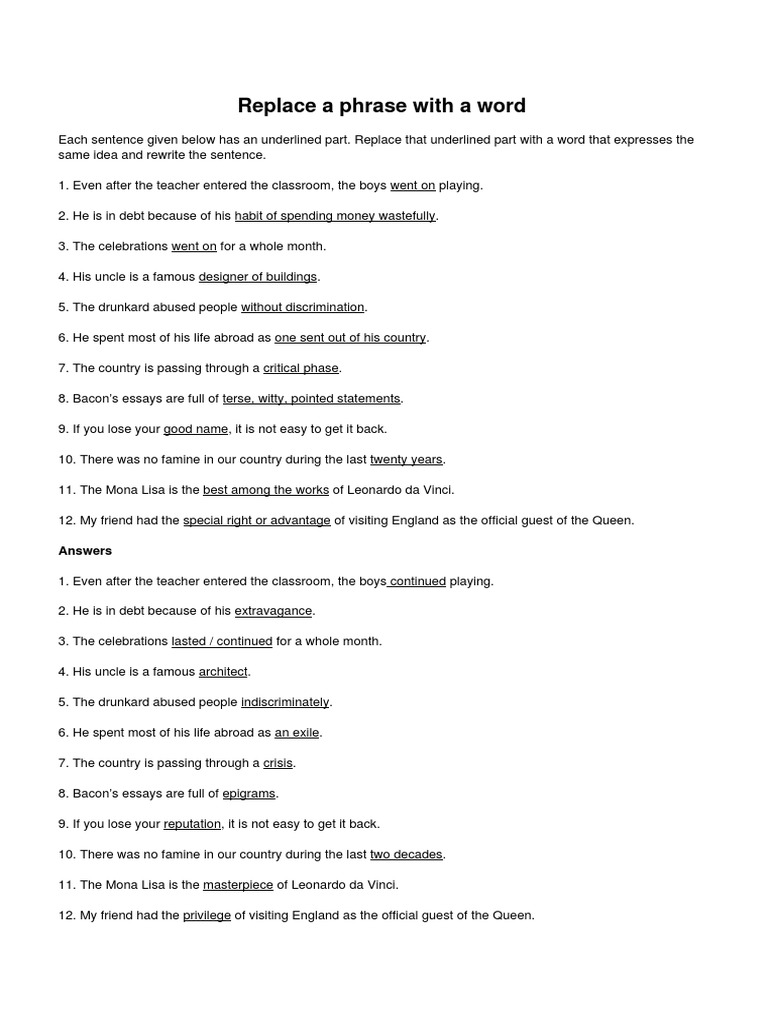 Replace A Phrase With A Word | PDF | Language Arts & Discipline