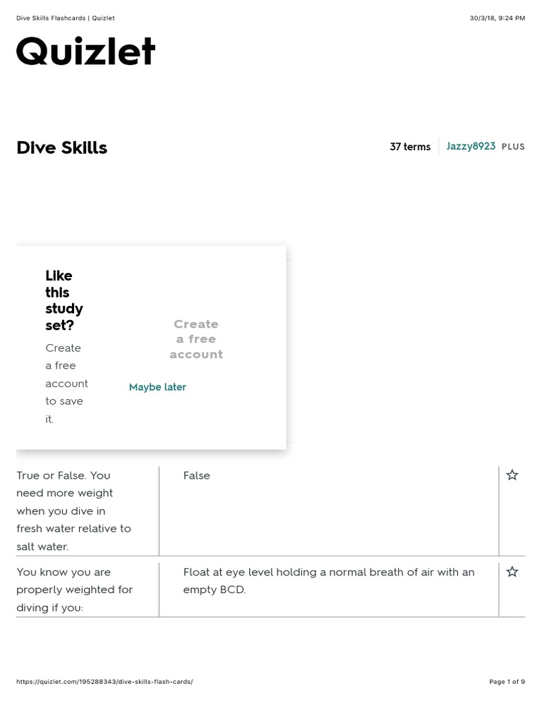 Dive Skills Flashcards | PDF | Underwater Diving | Swimming