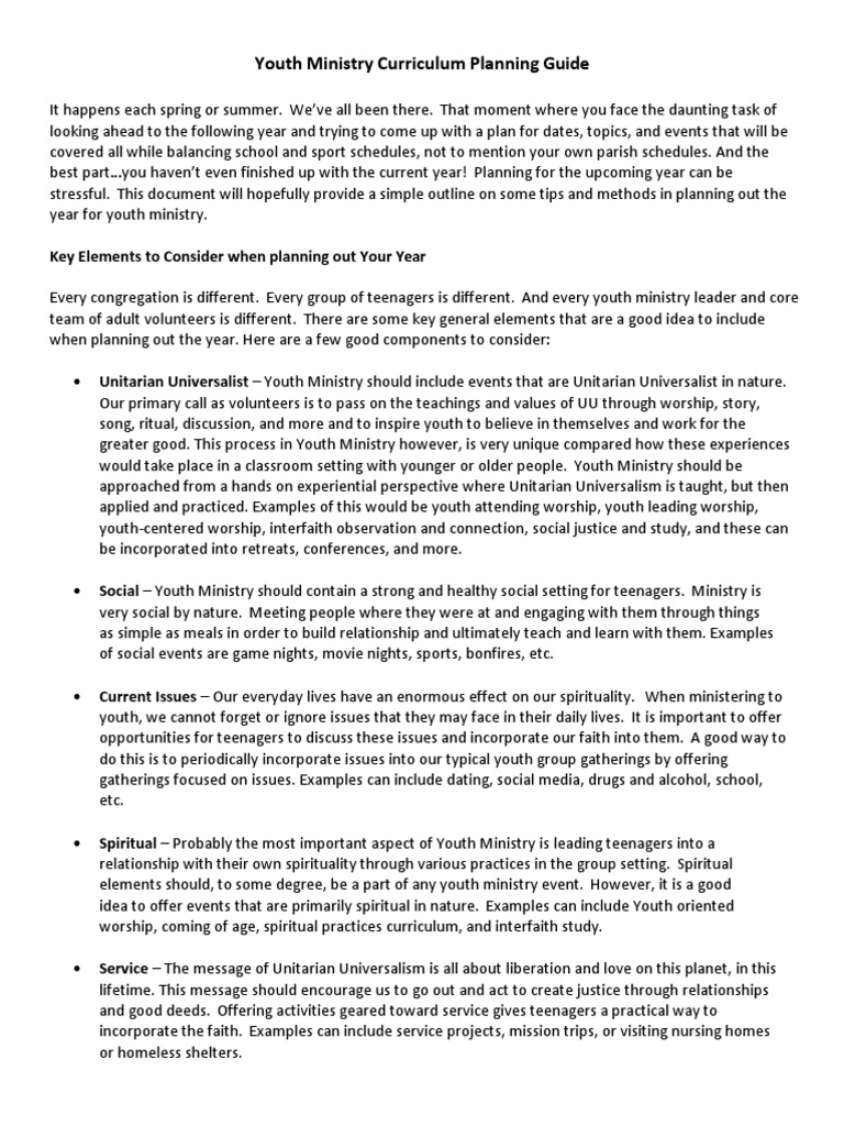Youth Planning Guide | PDF | Youth Ministry | Unitarian Universalism