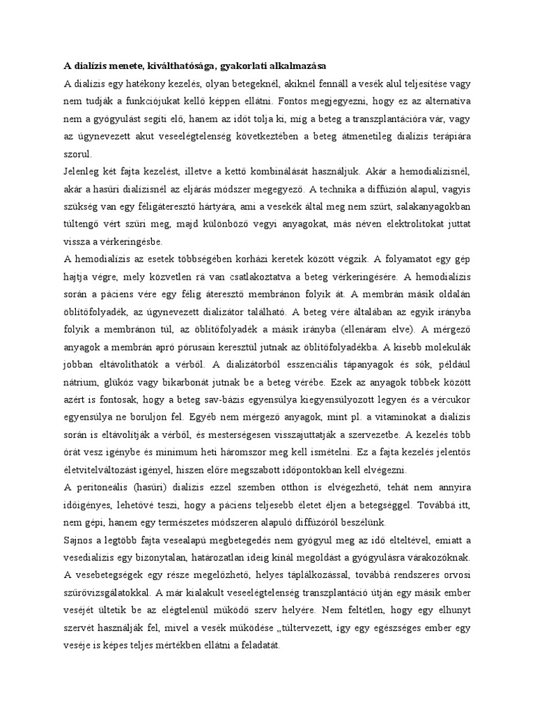 A Dialízis Menete | PDF