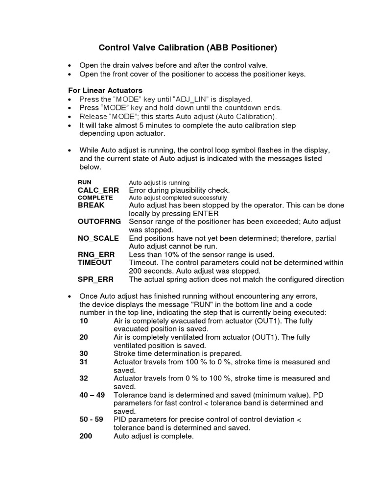 Control Valve Calibration (ABB Positioner) | PDF | Valve | Electrical ...