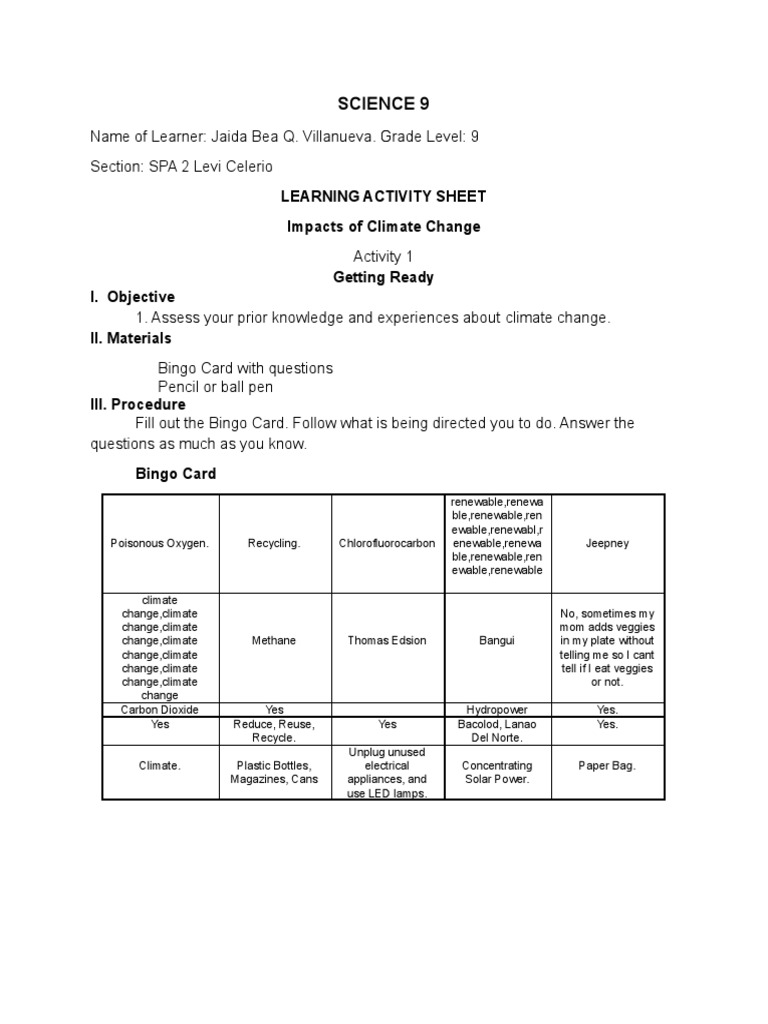 Grade 9 LAS Module 5CLIMATE CHANGE 3rd Quarter | PDF | Greenhouse ...