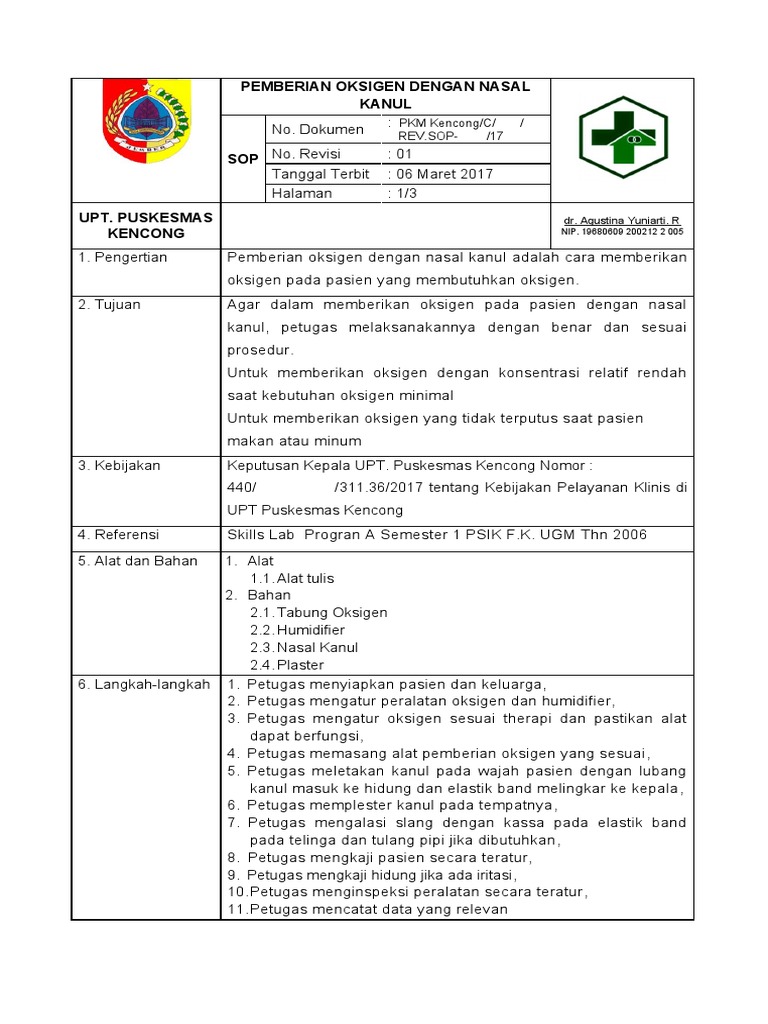 Sop Pemberian Oksigen Nasal Kanul | PDF