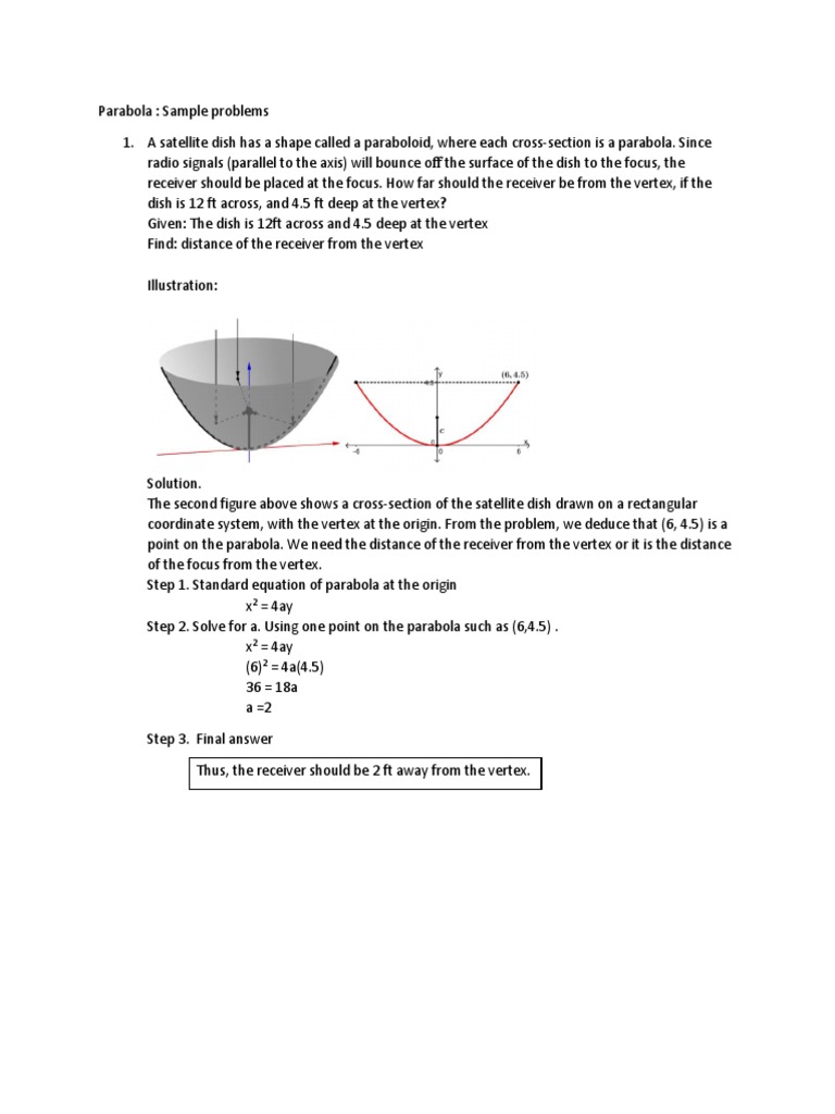 Parabola Sample Problem | PDF | Mathematical Objects | Analytic Geometry