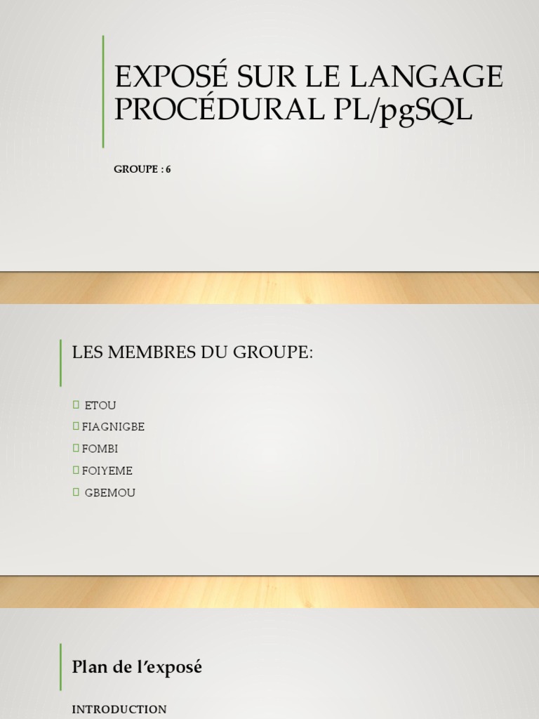 Exposé Sur Le Langage Procédural PL | PDF | Structure de contrôle | SQL