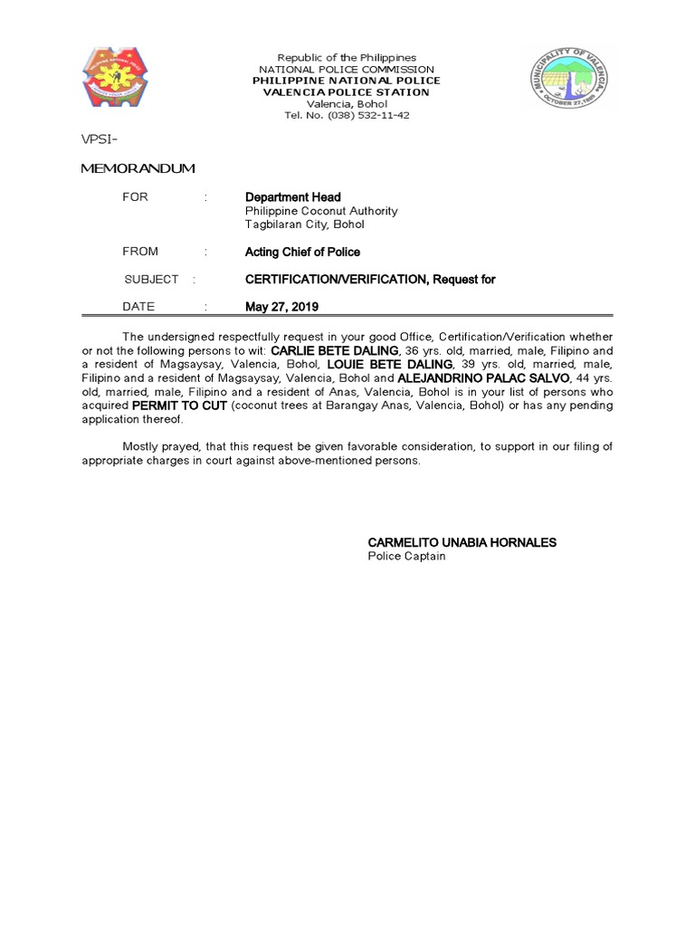 PCA and DENR CERTIFICATION VERIFICATION REQUEST FOR | PDF | Justice ...
