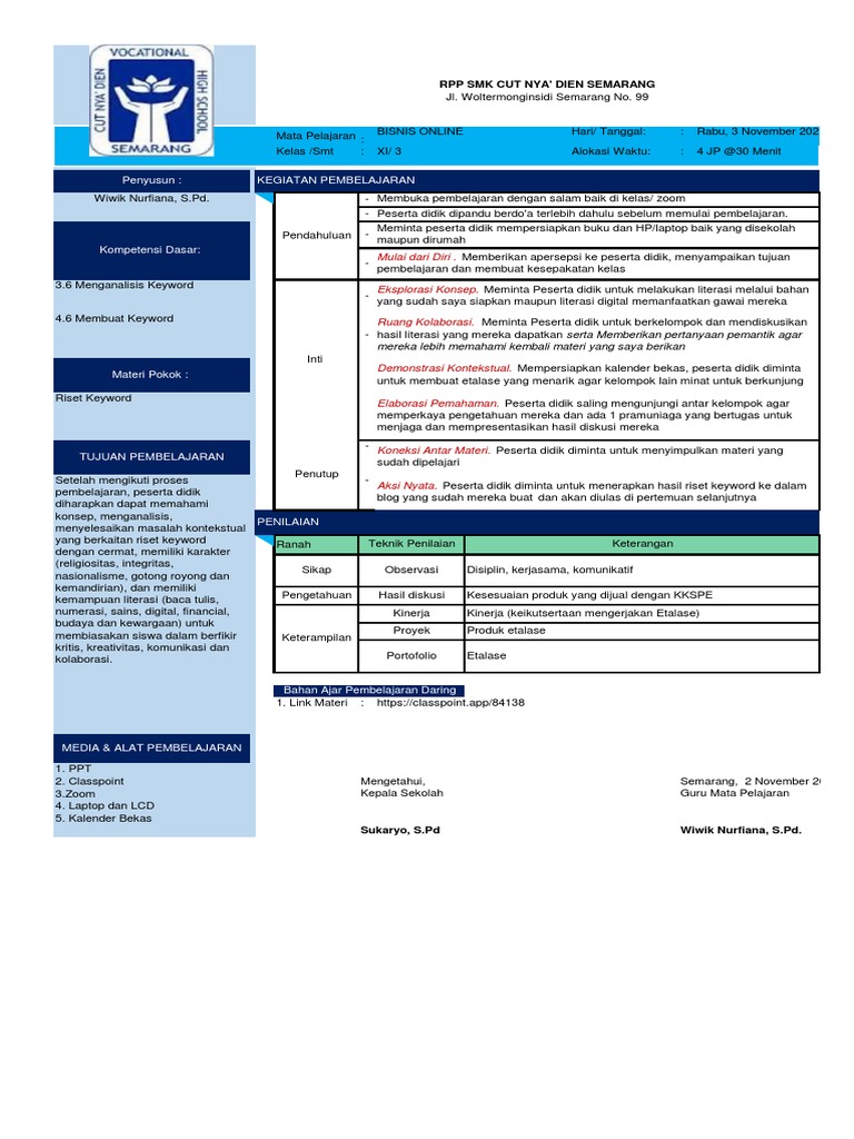 14 - Contoh RPP Stu Lembar Kurikulum Merdeka | PDF