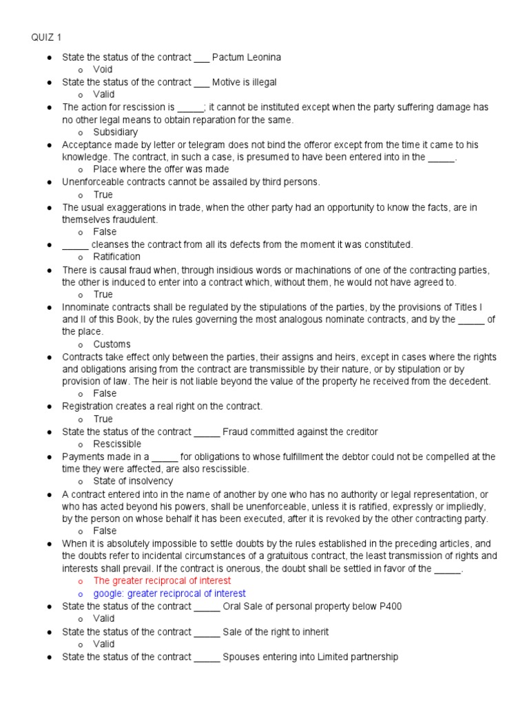 Quiz on Contracts and Sales Law | PDF | Mortgage Law | Sales
