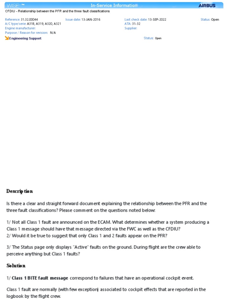 Relationship Between PFR and Three Fault Classification | PDF | Airbus | Aircraft