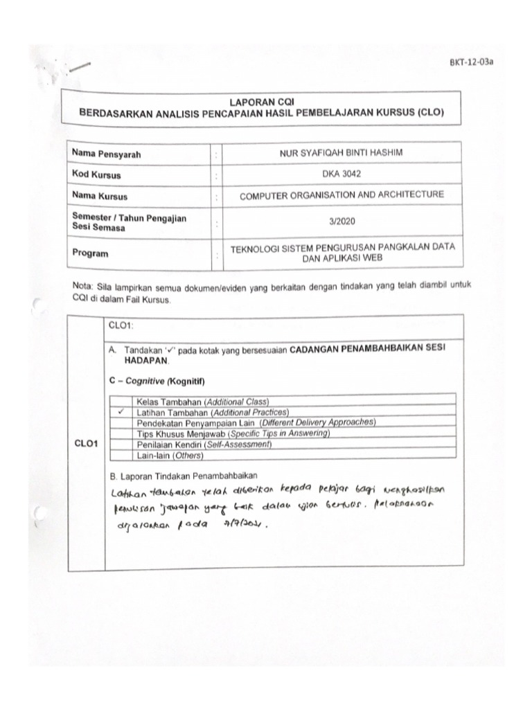 Bkt-12-03a Borang Cqi Clorr | PDF
