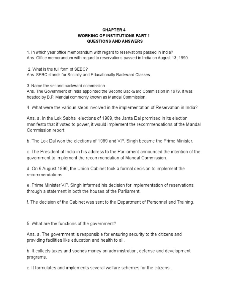 Ch-4 Questions and Answers Part 1 | PDF | Government Of India | Governance