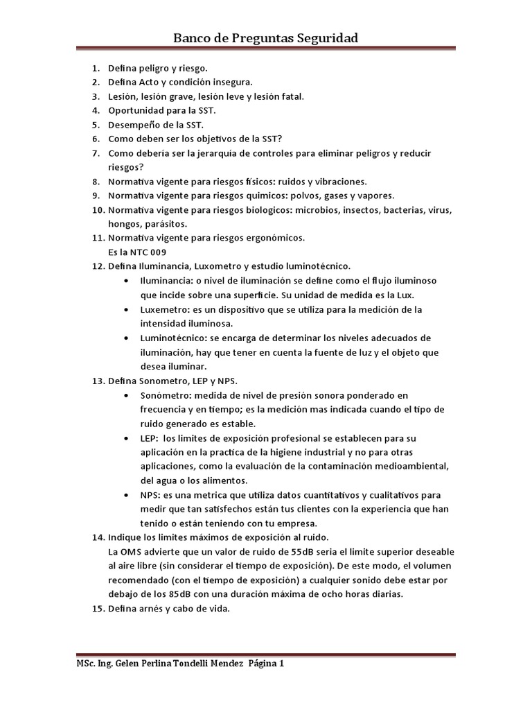 Banco de Preguntas-1 | PDF | Higiene Ocupacional