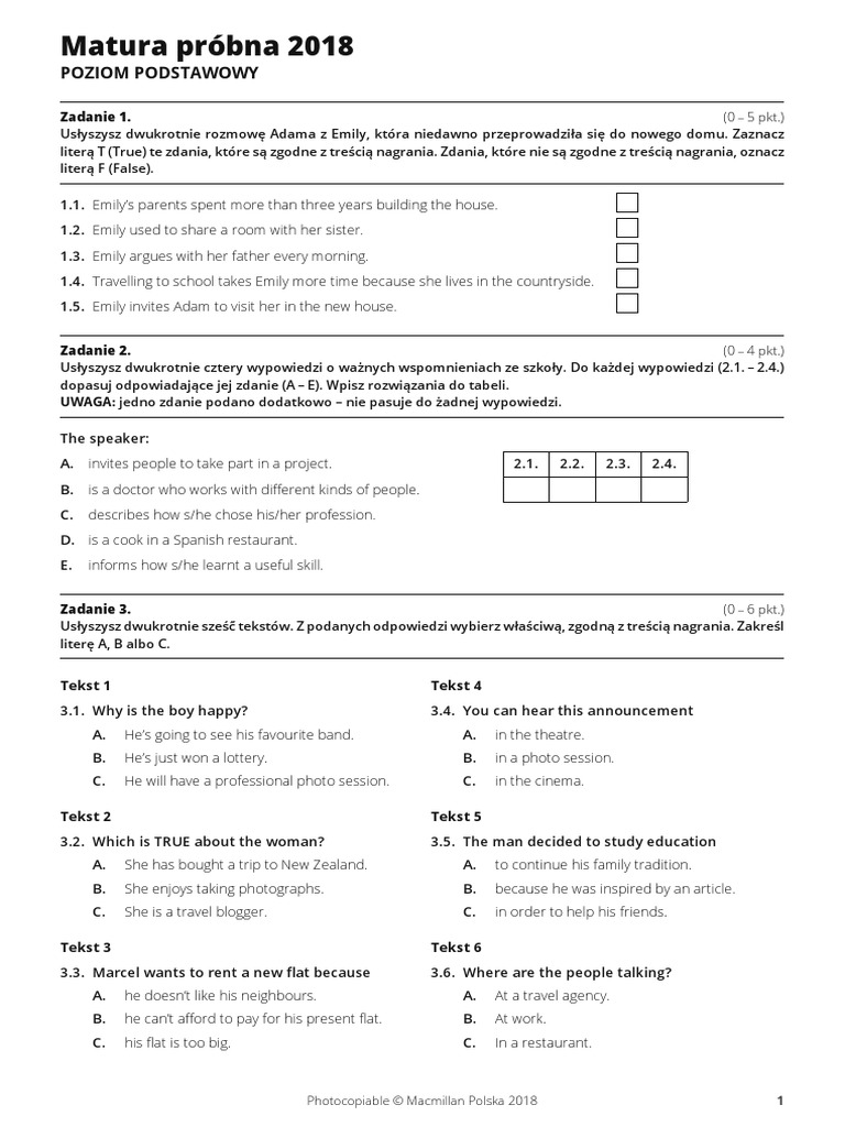 Matura Probna 2018 Arkusz Podstawowy | PDF