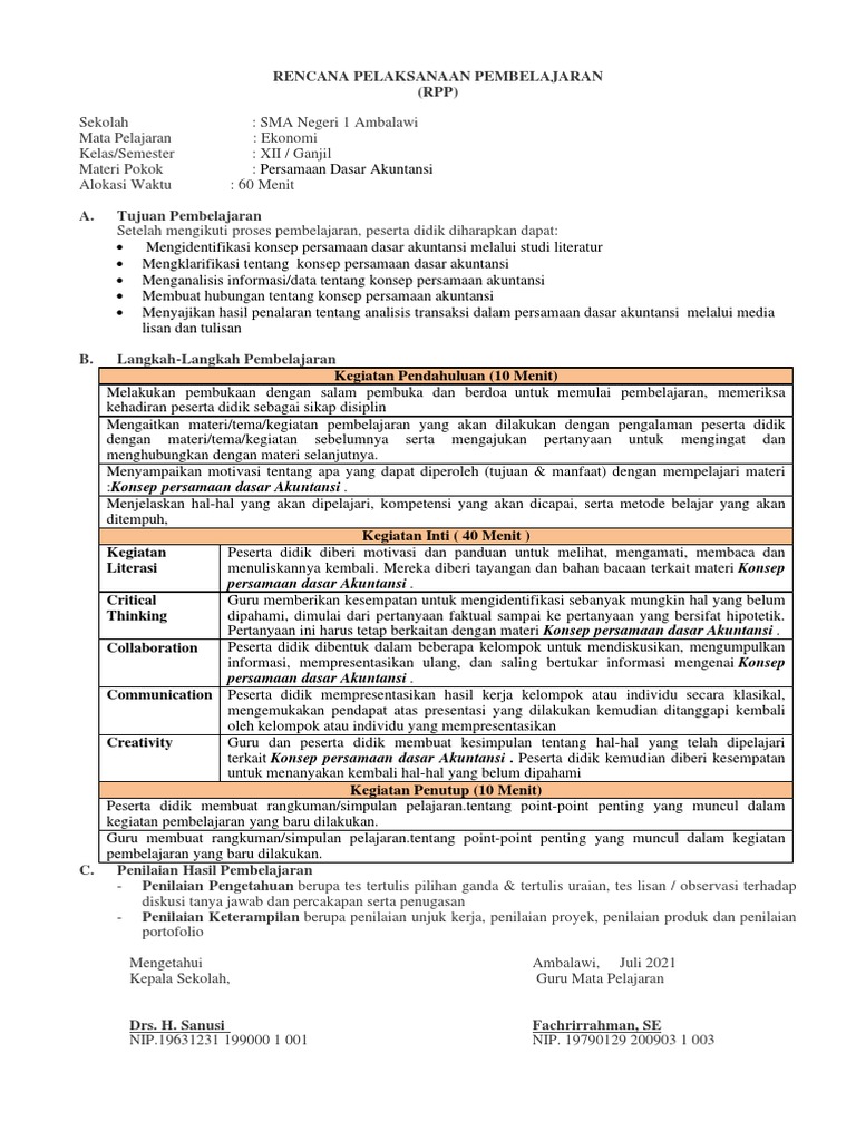 RPP Satu Lembar | PDF