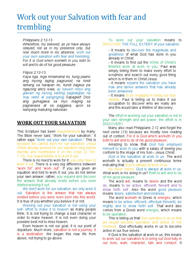 Work Out Your Salvation | PDF | Salvation | Jesus