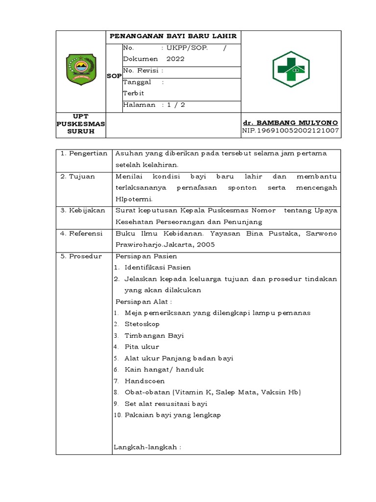 Sop Penanganan Bayi Baru Lahir | PDF