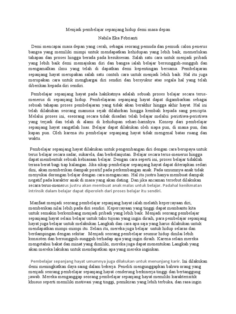 Tugas Essai Nabila Eka Febrianti, Pembelajar Sepanjang Hayat | PDF | Karier & Perkembangan