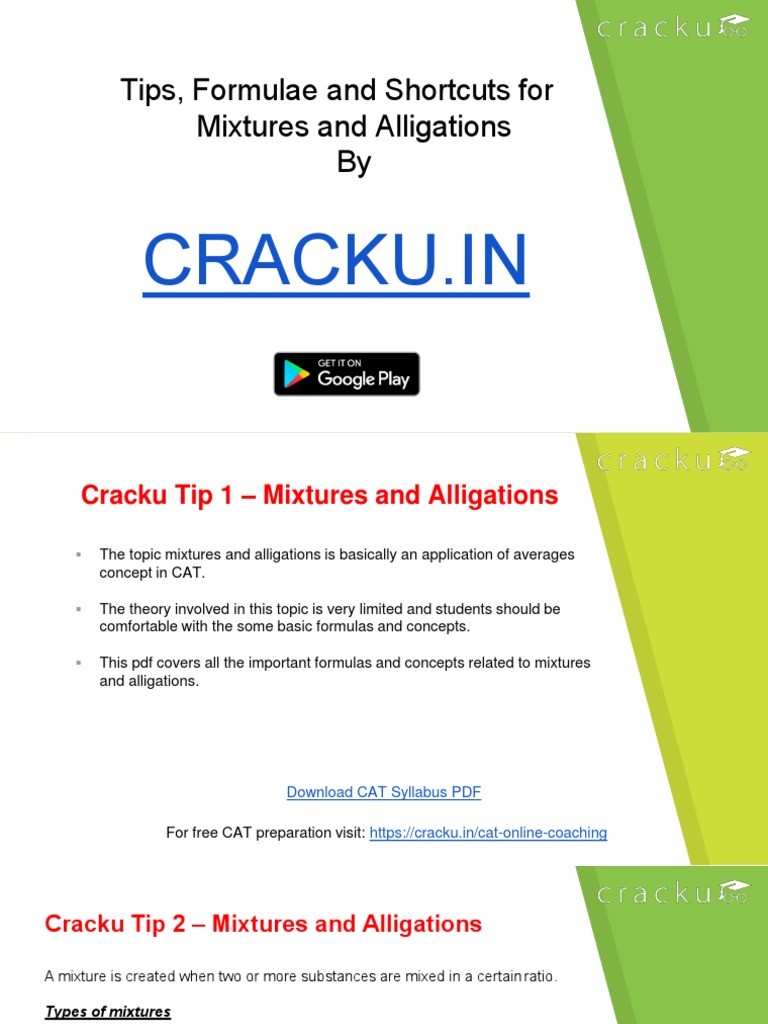 CAT Mixtures & Alligations Notes+Questions | PDF