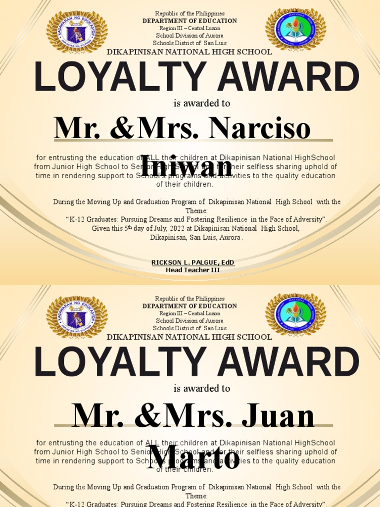 Cert Loyalty Award | PDF | Social Institutions | Philippines