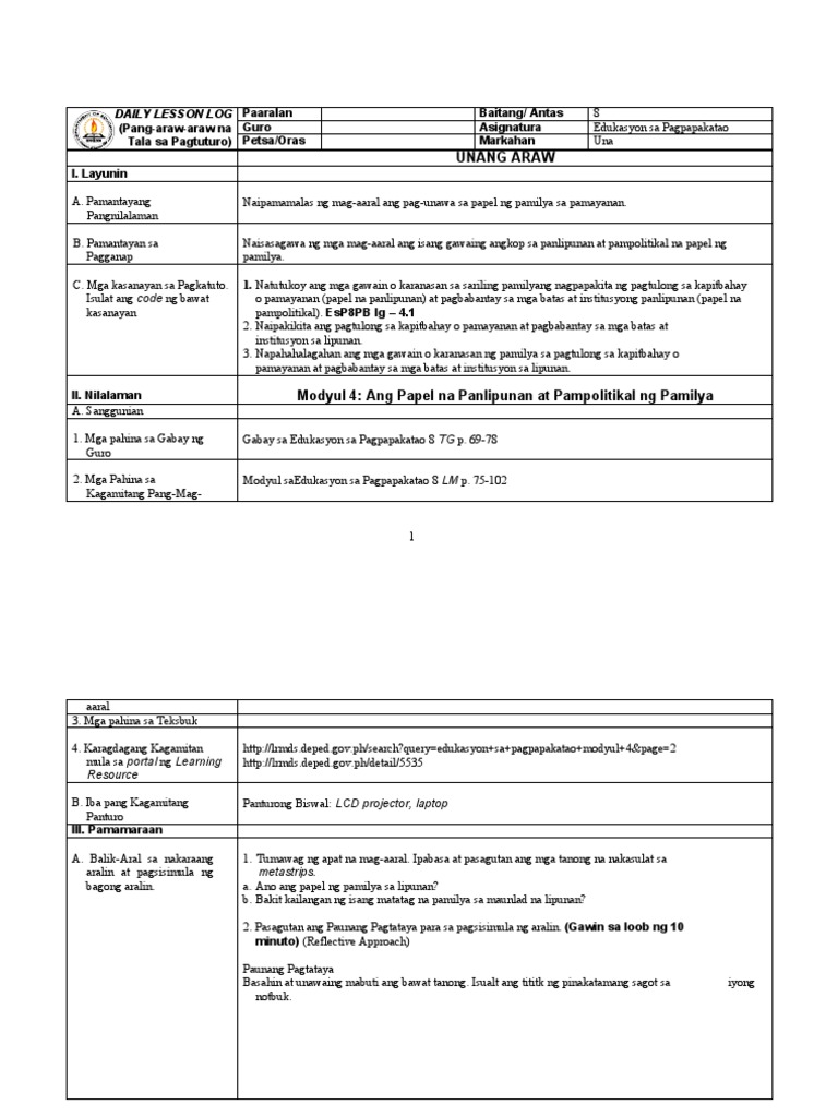 DLL ESP 8 Modyul 4 | PDF