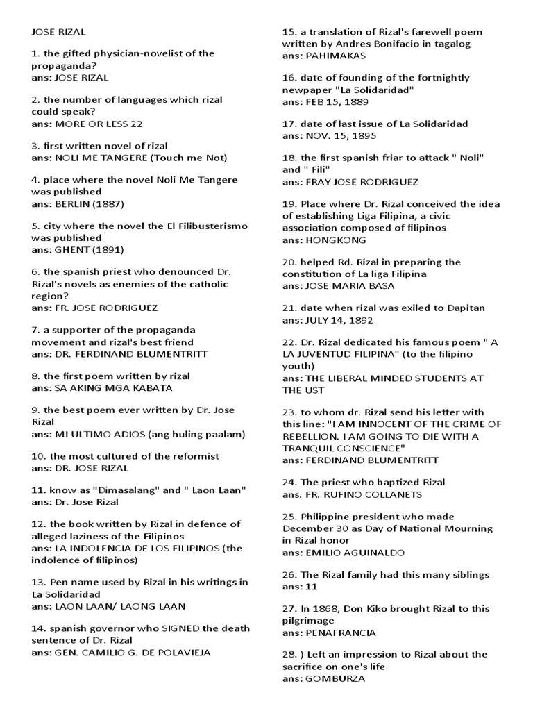 LET Reviewer Rizal | PDF | Philippines