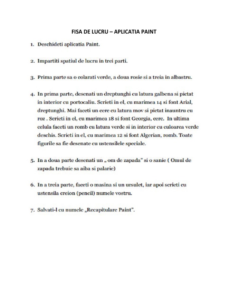 Fisa de Lucru - Paint1 | PDF