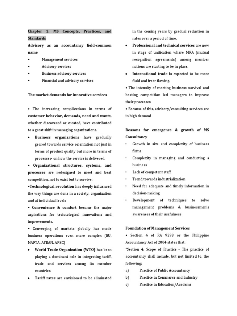 Management Advisory Services: Concepts, Practices, Standards, and Areas ...