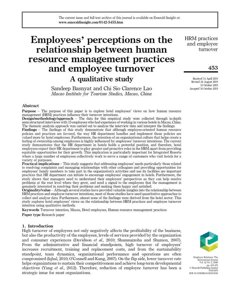 Employees' Perceptions On The | PDF | Turnover (Employment) | Employment
