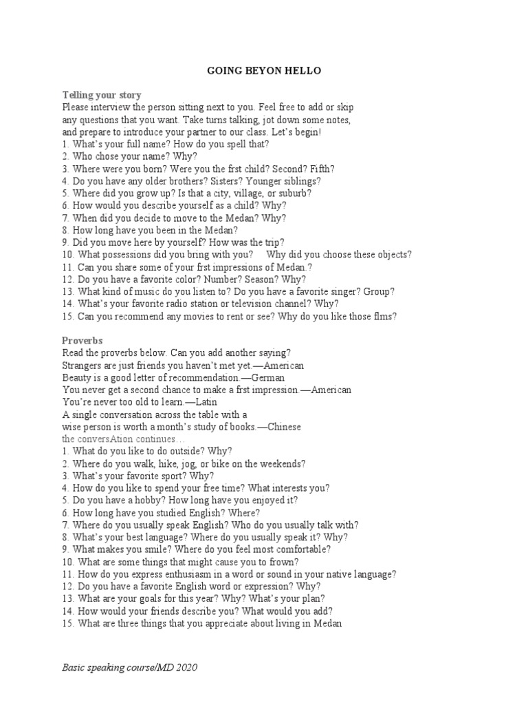 Basic Speaking Material 1 | PDF