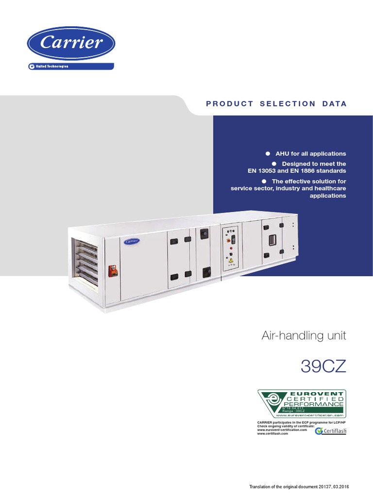 39cz Carrier Ahu | PDF | Pipe (Fluid Conveyance) | Materials