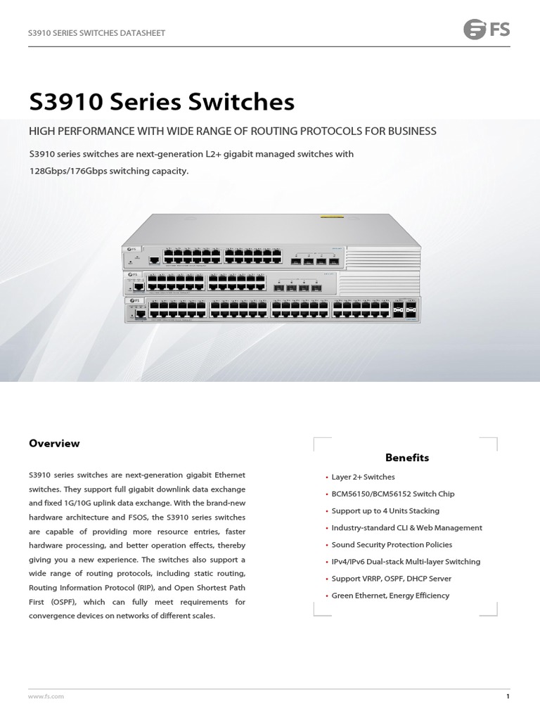 s3910 Series Switches Datasheet | PDF | Computer Network | Network Switch