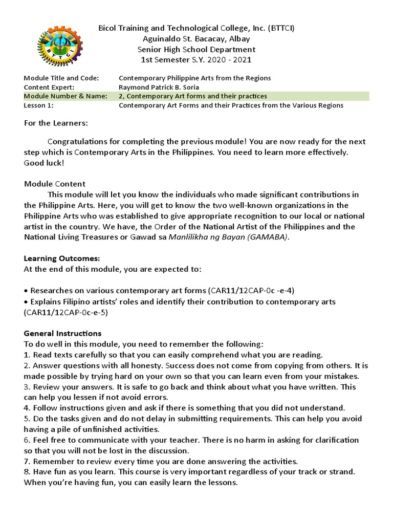 CPAR Q1 - M2 Grade 11 HUMSS | PDF | Beauty | Contemporary Art