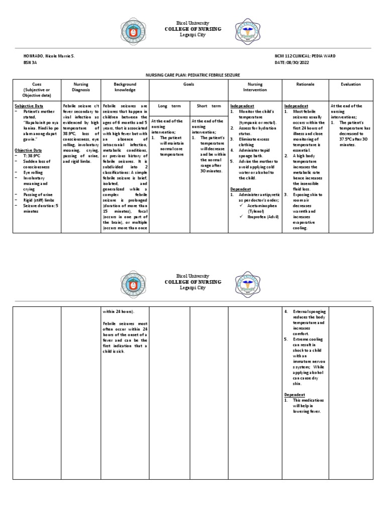 HONRADO-Group 3 - Pedia NCP | PDF | Fever | Nursing