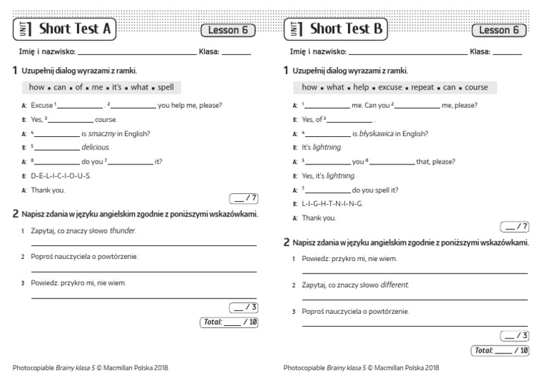 Brainy 5 Short Tests Unit 1 Lesson 6 | PDF Brainy 5 Short Tests Unit 1 Lesson 6 | PDF
