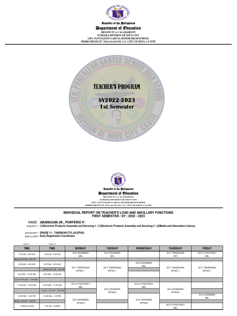 Teachers Program 1stsem SY2022 2023 20jul22 | PDF