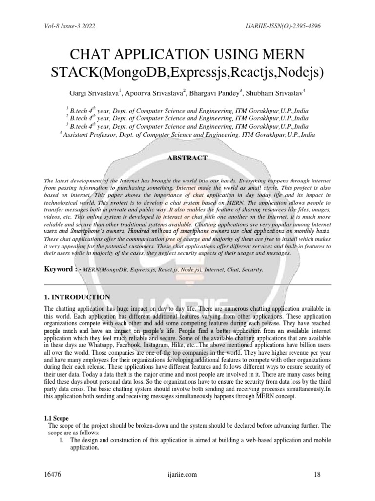 CHAT APPLICATION USING MERN STACK Ijariie16476 | PDF | Java Script | World Wide Web