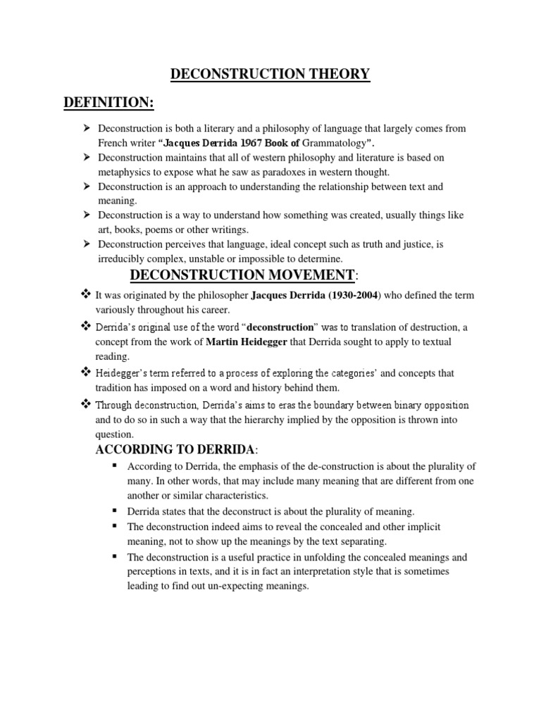 Deconstruction Theory | PDF | Deconstruction | Jacques Derrida