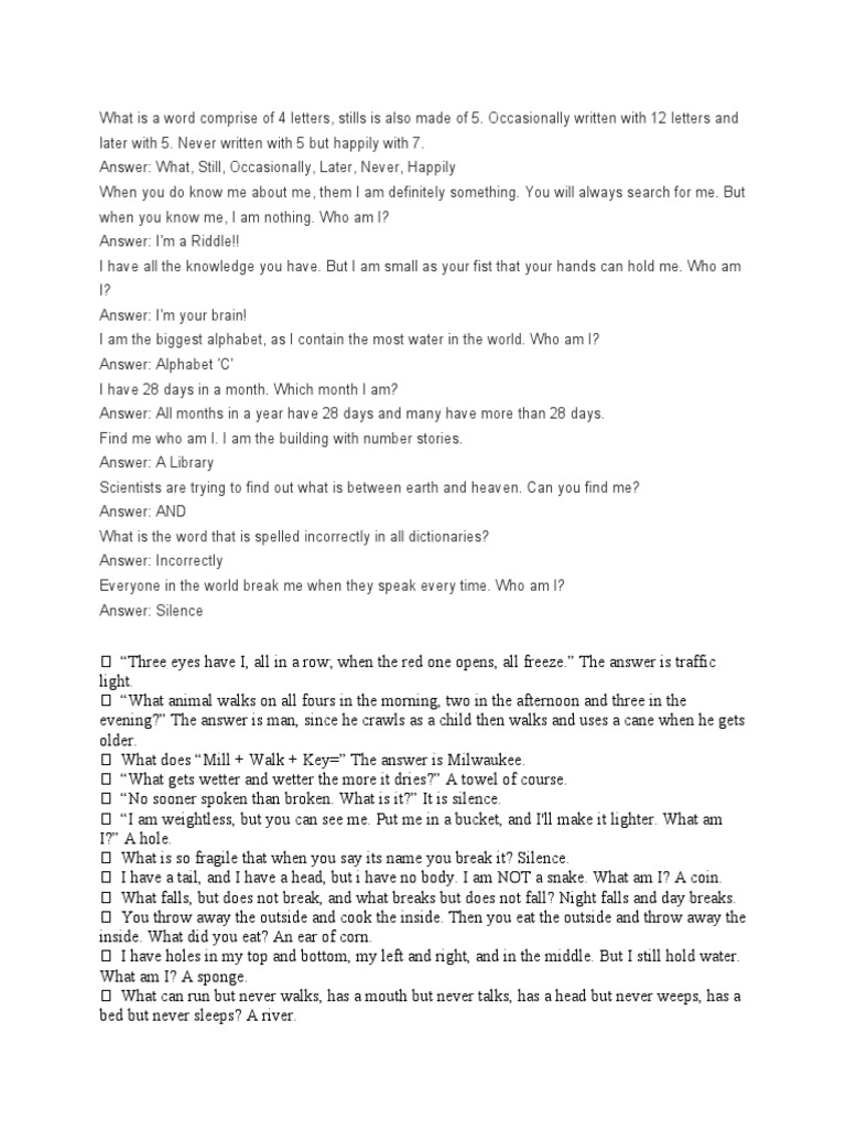 Riddles | PDF | Weight