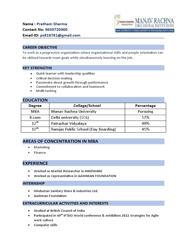 Pratham Sharma CV | PDF