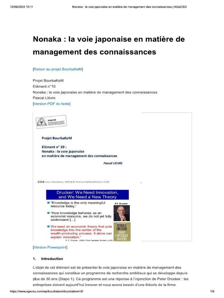 Management de La Connaissance Nonaka | PDF