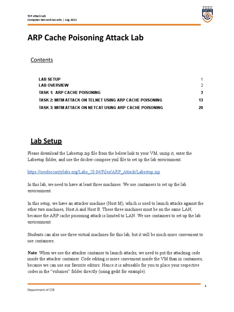 Analysis of an ARP Cache Poisoning Attack Lab | PDF | Transmission Control Protocol | Internet ...