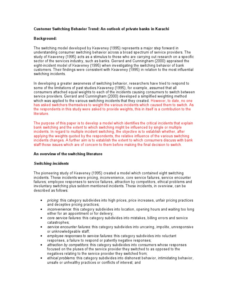 Customer Switching Behavior | PDF | Banks | Behavior