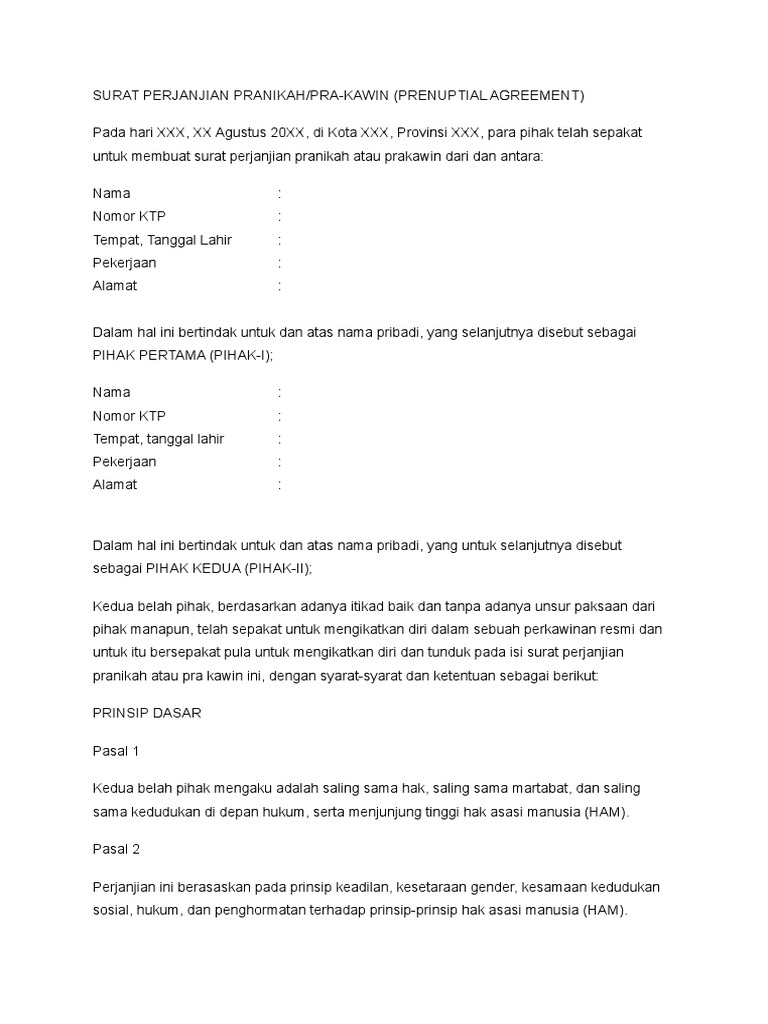 Contoh Surat Perjanjian Pranikah | PDF | Ilmu Sosial