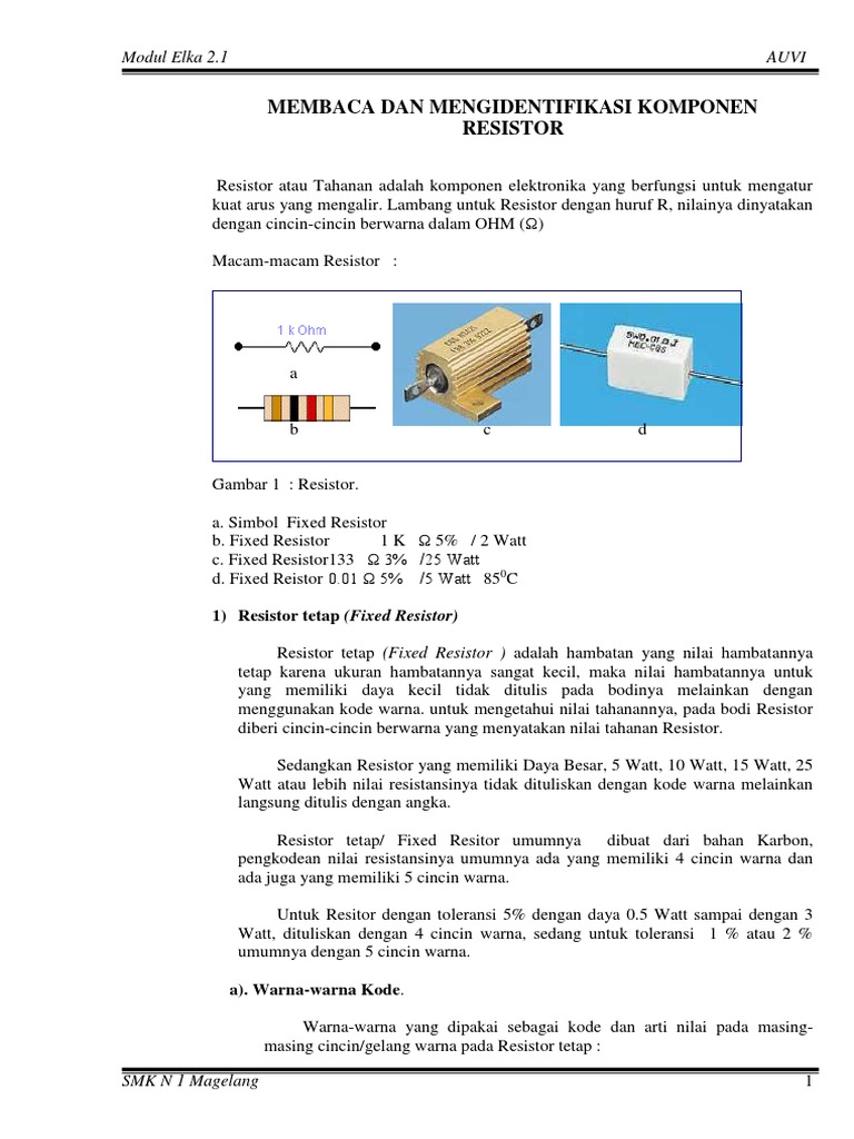 Identifikasi dan Kode Warna Resistor | PDF