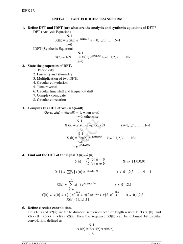 DSP 2 Marks Q&a1 | PDF | Fast Fourier Transform | Discrete Fourier Transform