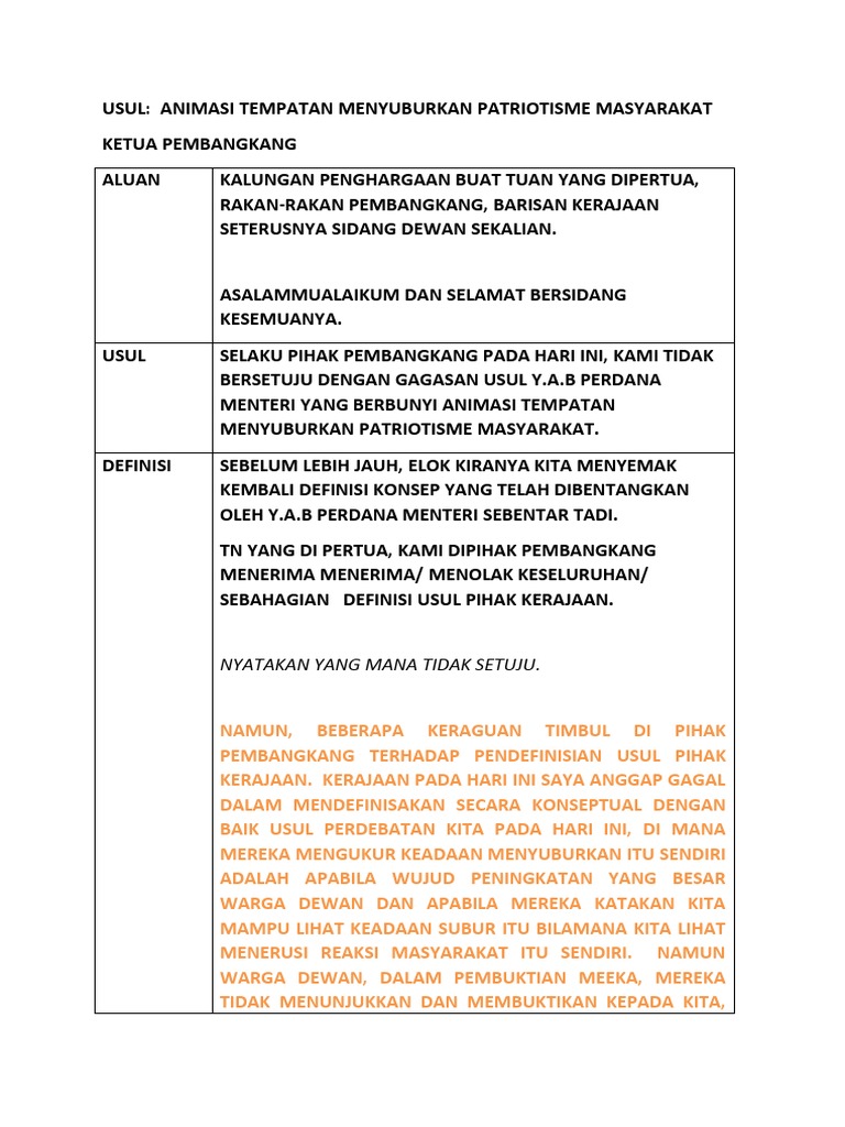 Teks Ketua Pembangkang Usul Animasi Tempatan Menyuburkan Patriotisme ...